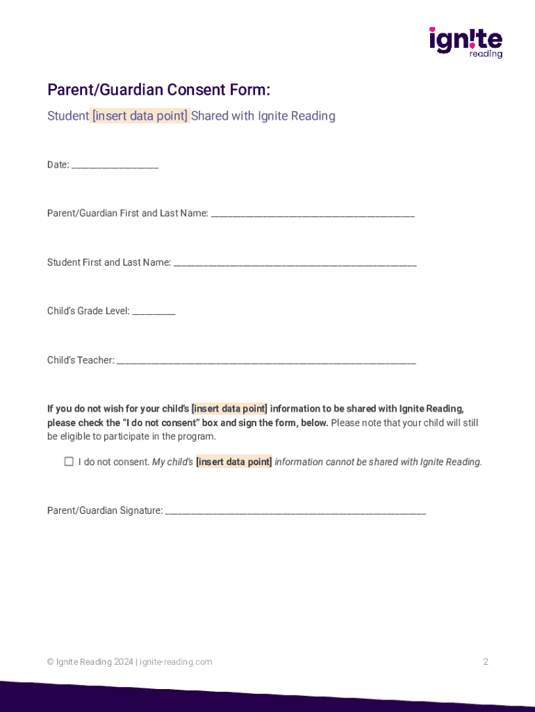 Fillable Online Consent to Share Child’s Information With Ignite ...
