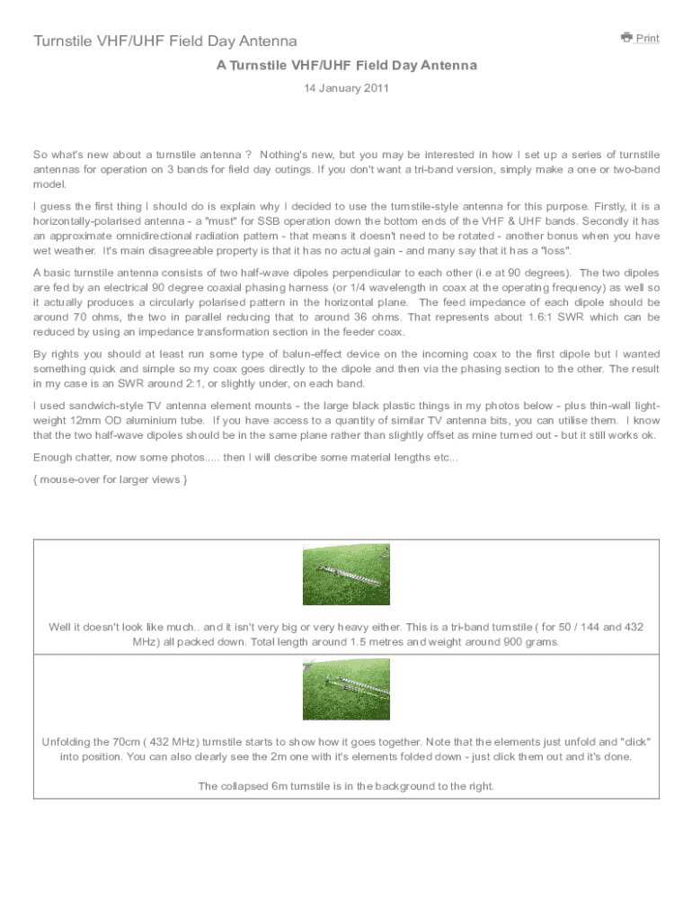 Fillable Online Turnstile VHF/UHF Field Day Antenna Fax Email Print - pdfFiller