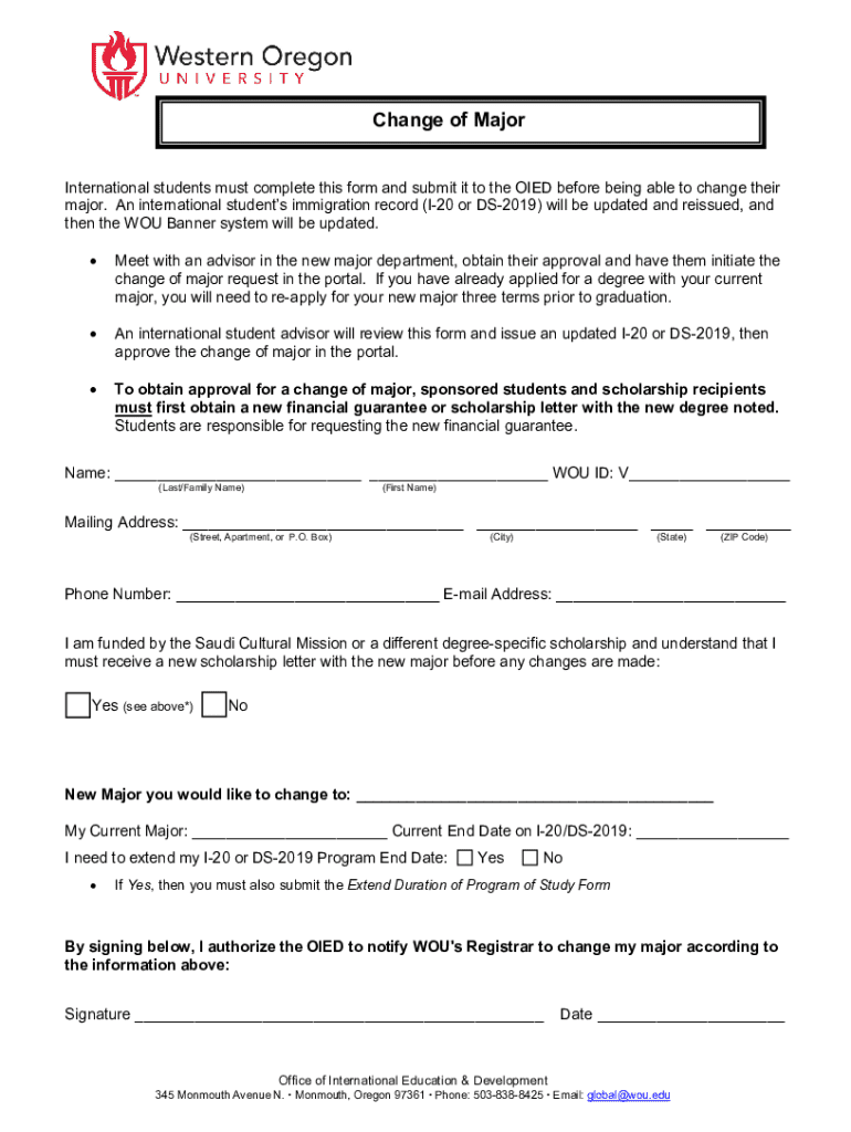 Fillable Online Change of Major for International Students Fax Email Print - pdfFiller