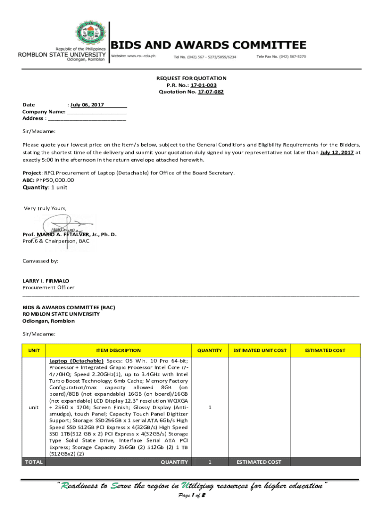 Fillable Online Request for Quotation Fax Email Print - pdfFiller
