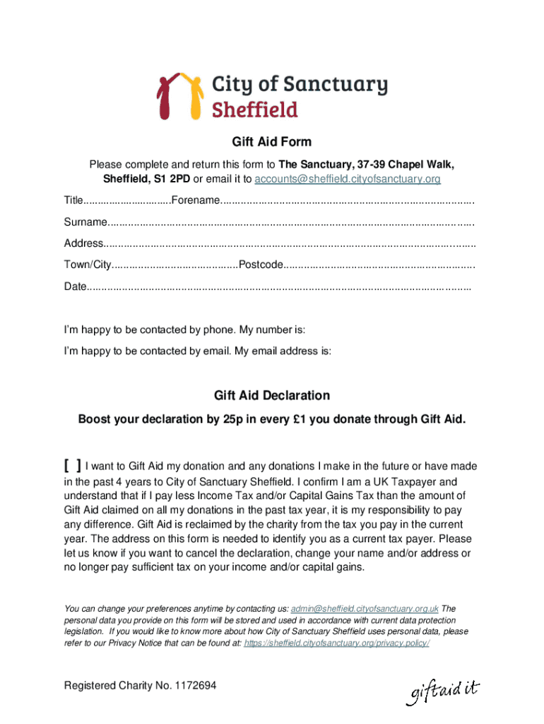 Fillable Online Gift Aid Declaration Fax Email Print - pdfFiller