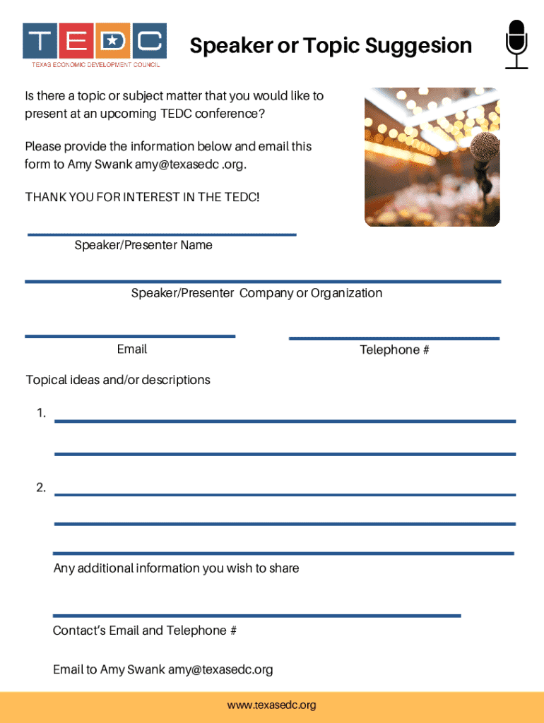 Fillable Online Speaker or Topic Suggestion for Tedc Conference Fax ...