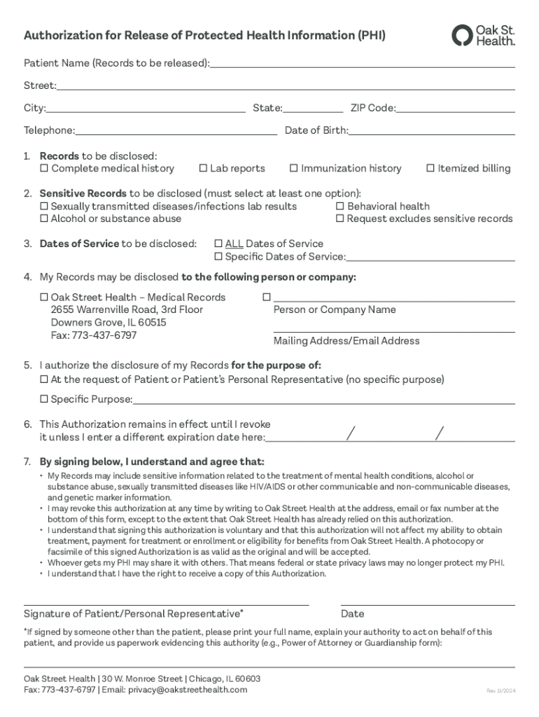 Fillable Online Authorization for Release of Protected Health Information Fax Email Print ...