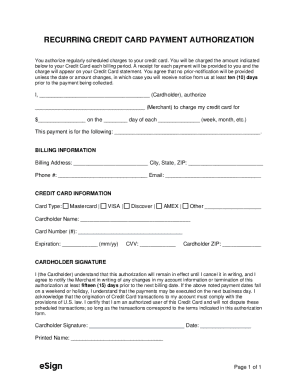 Fillable Online Recurring Credit Card Payment Authorization Fax Email Print - pdfFiller