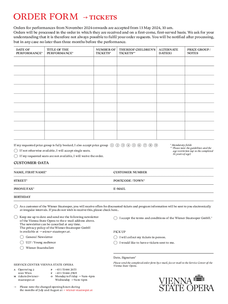 Fillable Online Ticket Order Form for Performances Fax Email Print ...