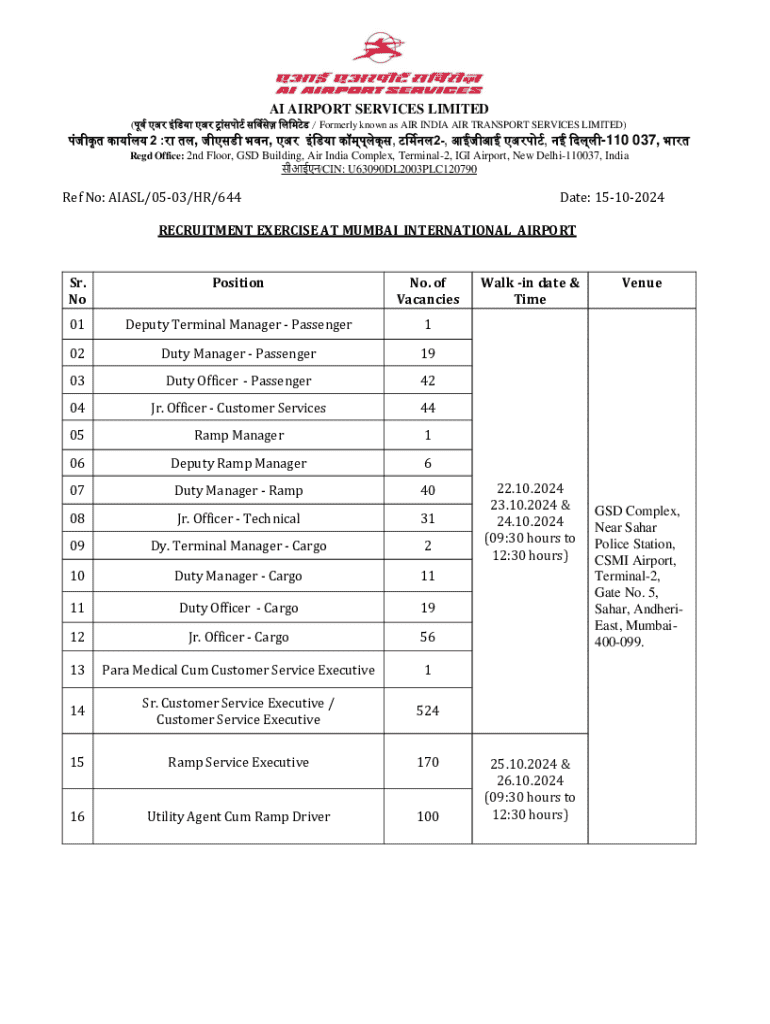 Fillable Online Regd Office: 2nd Floor, GSD Building, Air India Complex ...