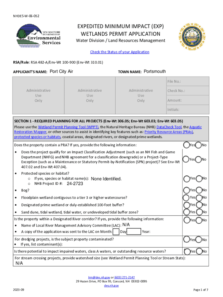 Fillable Online Nhdes Minimum Impact Expedited Wetland Permit Application Fax Email Print ...