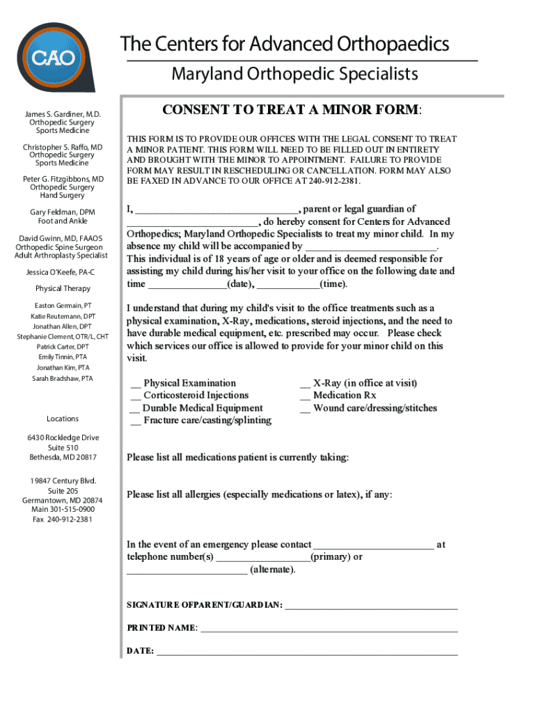 Fillable Online Consent to Treat a Minor Fax Email Print - pdfFiller