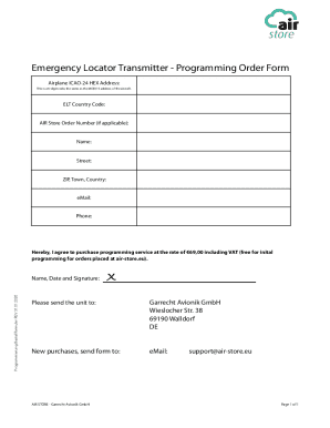 Fillable Online Emergency Locator Transmitter Programming Order Fax ...