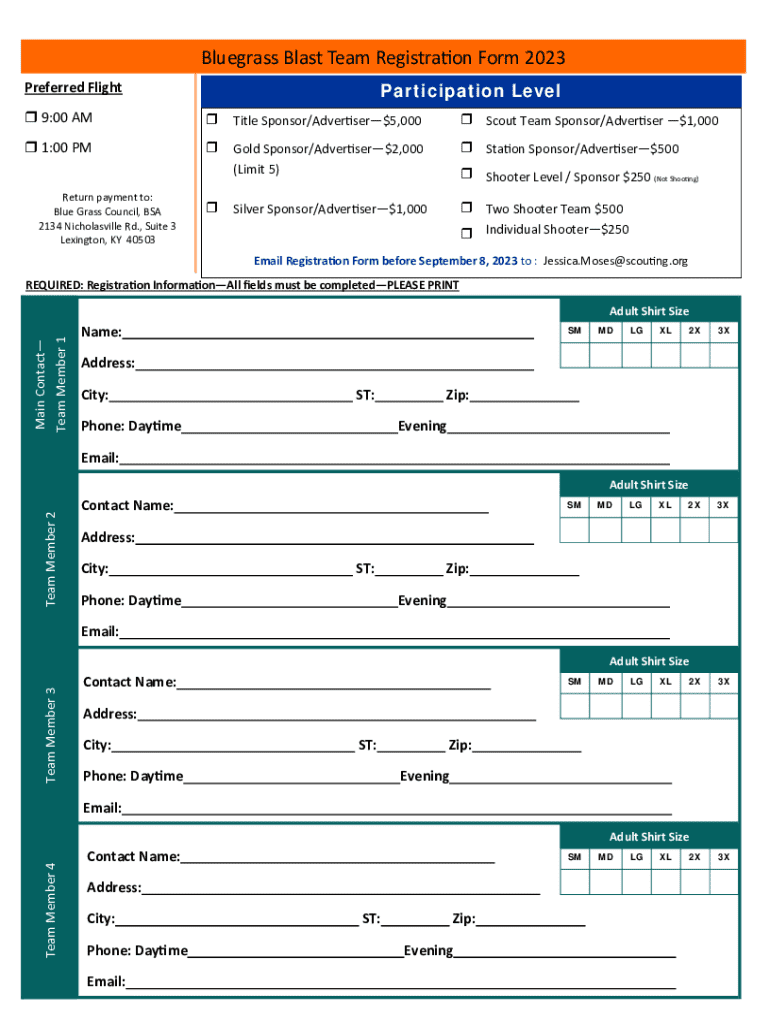 Fillable Online Bluegrass Blast Team Registration Fax Email Print ...