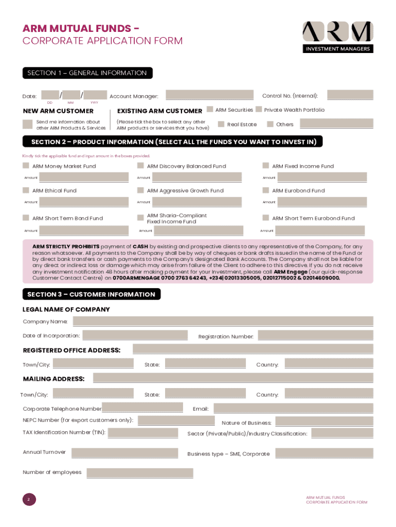 Fillable Online Arm Mutual Funds Corporate Application Form Fax Email Print - pdfFiller