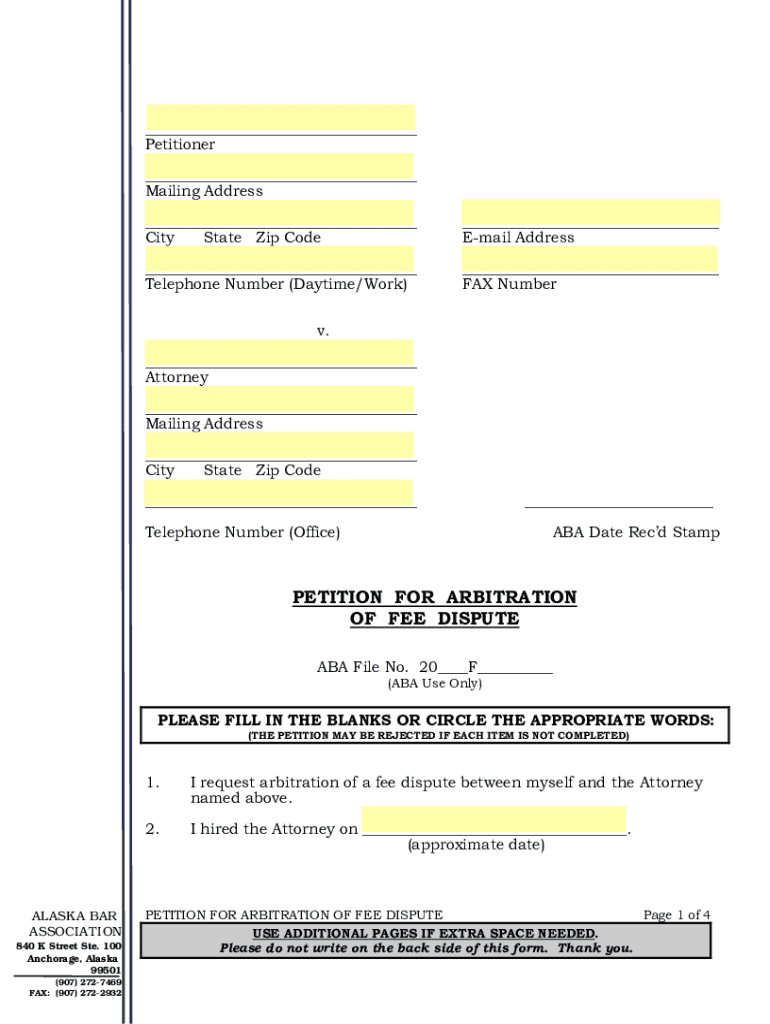 Fillable Online Petition for Arbitration of Fee Dispute Fax Email Print ...