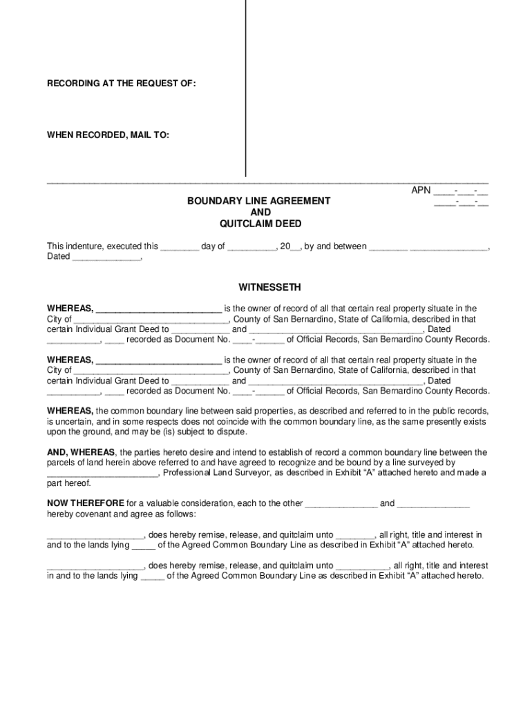 Fillable Online Boundary Line Agreement and Quitclaim Deed Fax Email ...