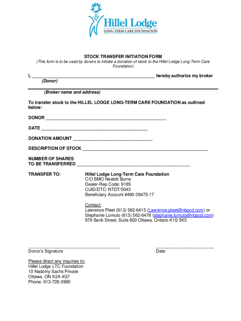Fillable Online Stock Transfer Initiation Form Fax Email Print - pdfFiller