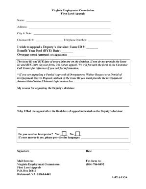 Fillable Online Virginia Employment Commission First Level Appeals Form ...