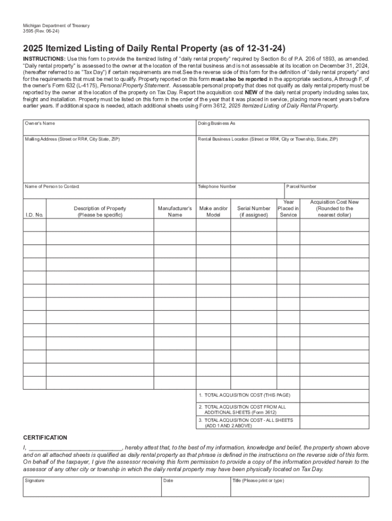 Fillable Online 2025 Itemized Listing of Daily Rental Property Fax Email Print - pdfFiller