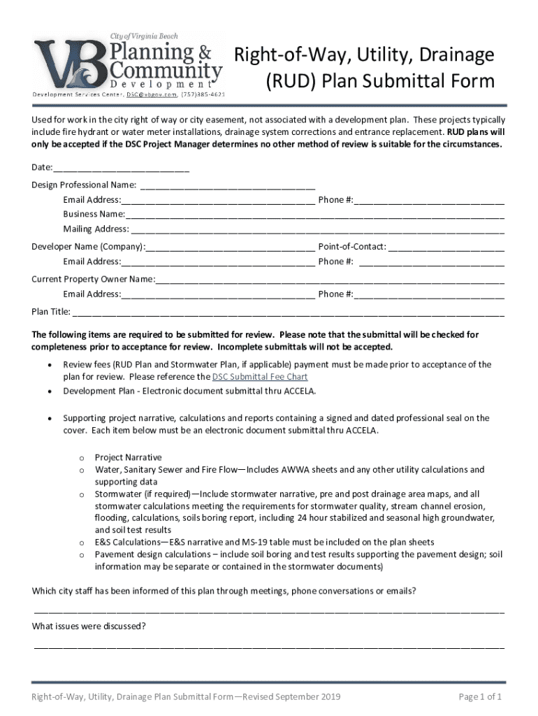 Fillable Online Right-of-way, Utility, Drainage Plan Submittal Fax Email Print - pdfFiller