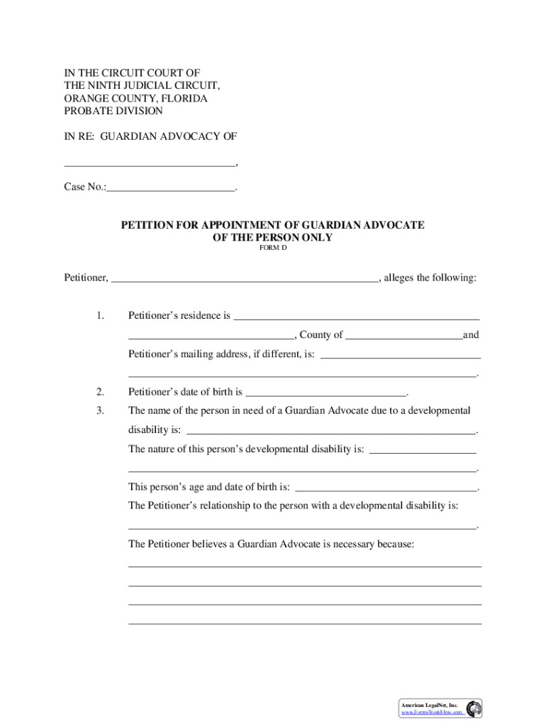 Fillable Online Petition for Appointment of Guardian Advocate Fax Email ...