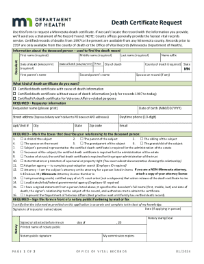 Fillable Online Minnesota Death Certificate Request Form Fax Email ...