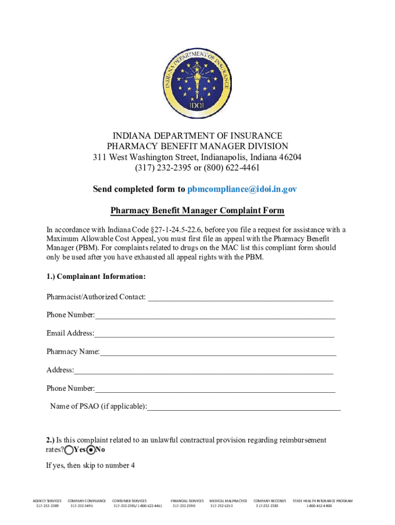 Fillable Online Pharmacy Benefit Manager Complaint Process Fax Email Print - pdfFiller