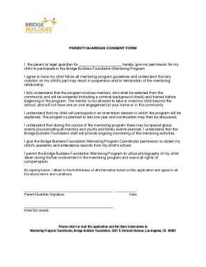 Fillable Online Bridge Builders Foundation Mentoring Program Consent ...