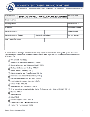 Fillable Online Special Inspection Acknowledgement Form Fax Email Print ...