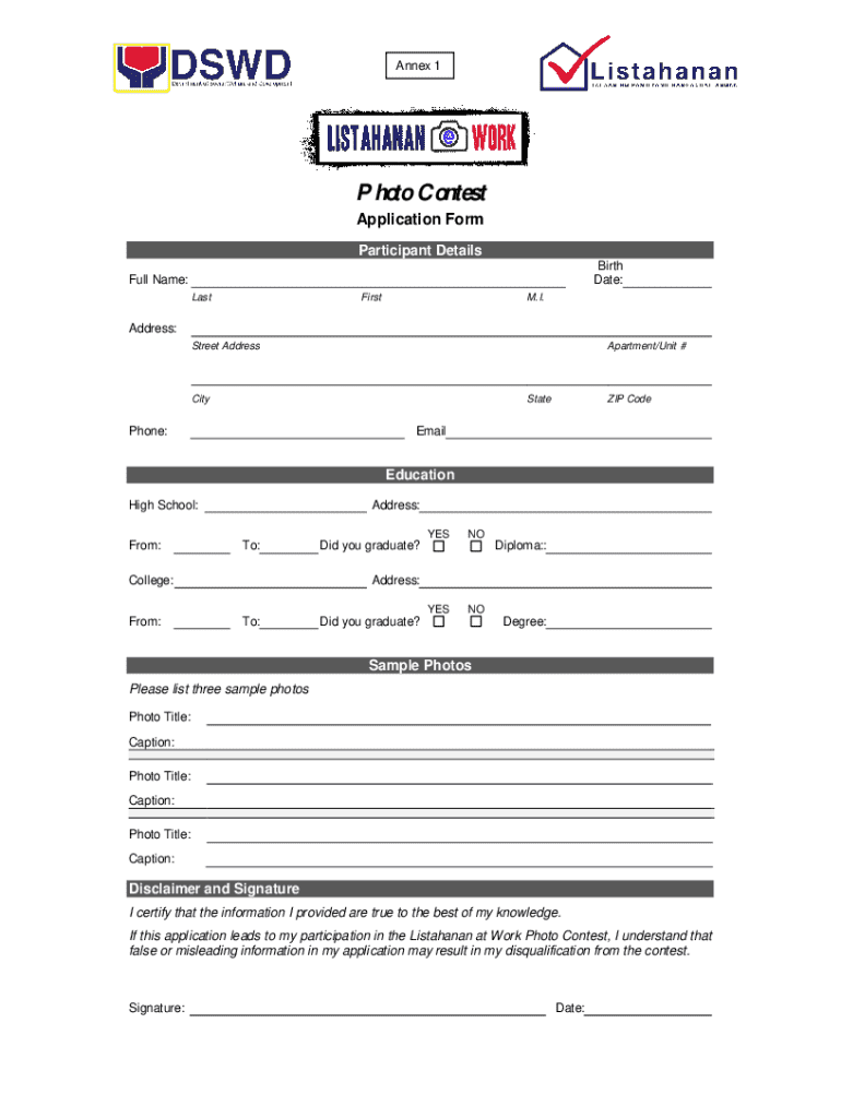 Fillable Online Photo Contest Application Fax Email Print - pdfFiller