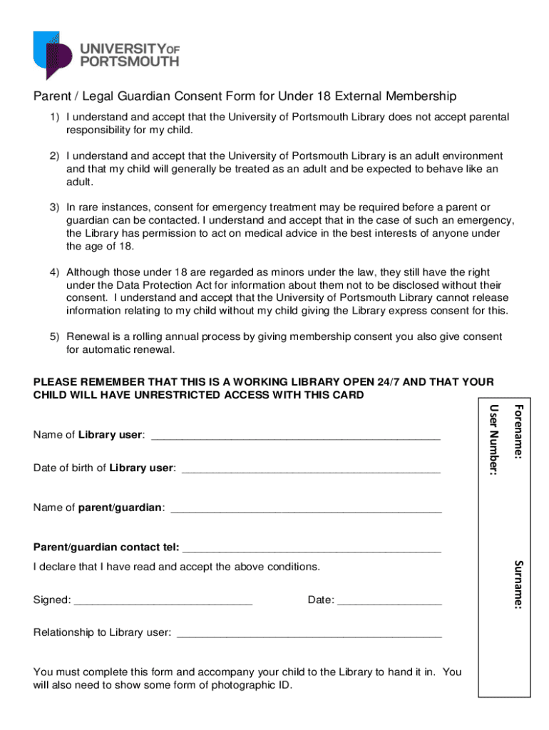 Fillable Online Parent / Legal Guardian Consent Form for Under 18 ...