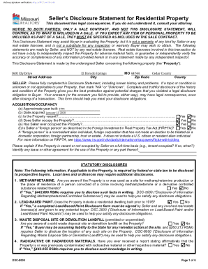 Fillable Online Seller’s Disclosure Statement for Residential Property ...