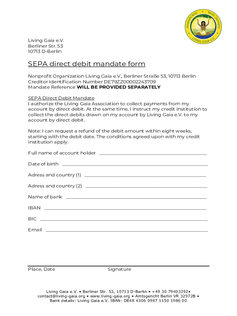 Fillable Online Sepa Direct Debit Mandate Fax Email Print - pdfFiller
