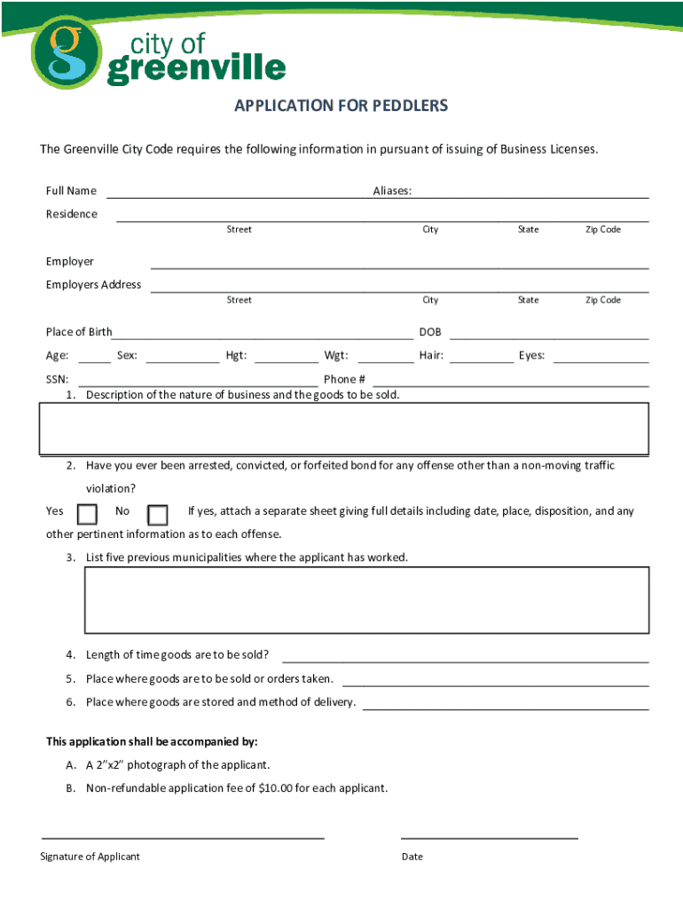Fillable Online Peddlers License Application Fax Email Print - pdfFiller