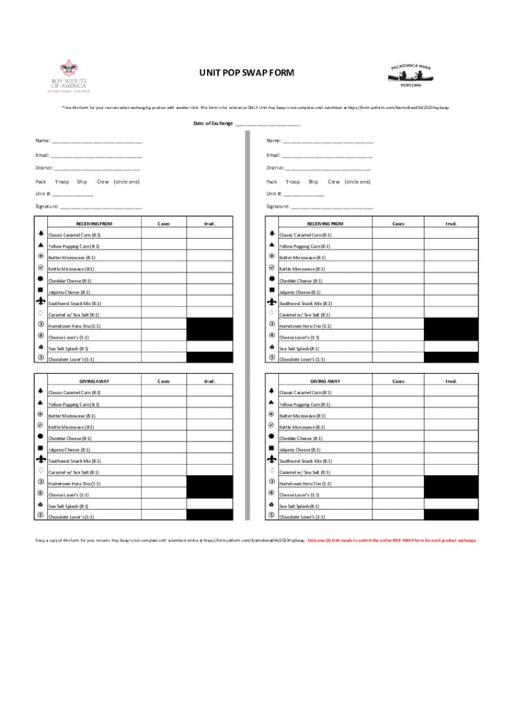 Fillable Online Unit Pop Swap Form Fax Email Print - pdfFiller