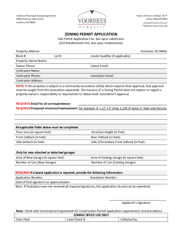 Fillable Online Zoning Permit Application Voorhees Planning & Zoning Department Fax Email Print ...