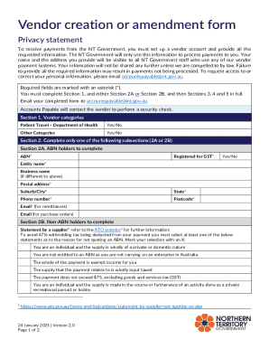 Fillable Online Vendor Creation or Amendment Form Fax Email Print - pdfFiller