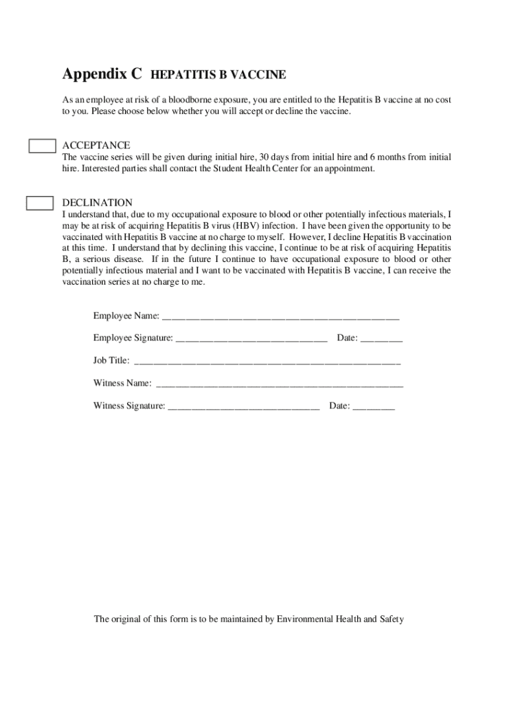Fillable Online Hepatitis B Vaccine Acceptance/declination Fax Email ...