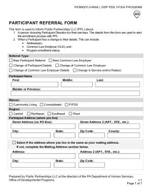 Fillable Online Pennsylvania | Odp Pds Vf/ea Program Participant ...