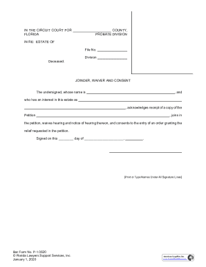 Fillable Online Joinder, Waiver and Consent Fax Email Print - pdfFiller