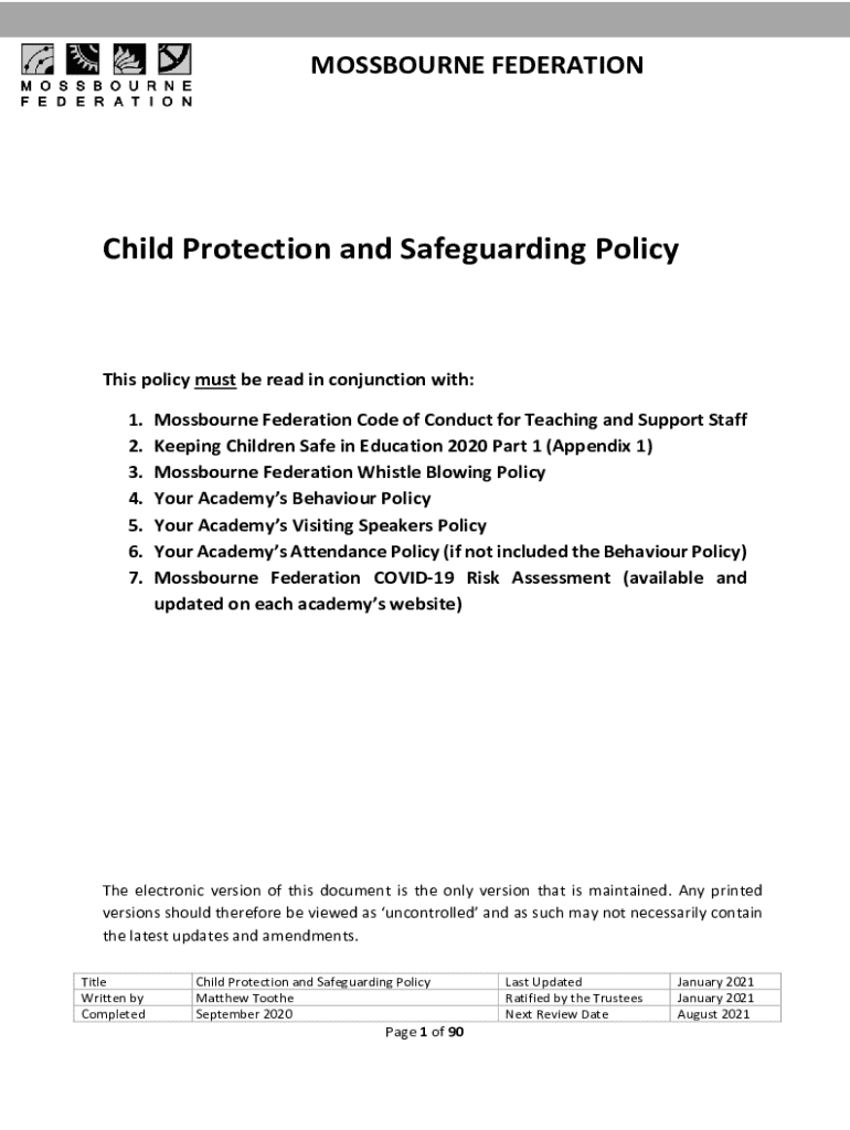 Fillable Online Mossbourne Federation Child Protection and Safeguarding ...
