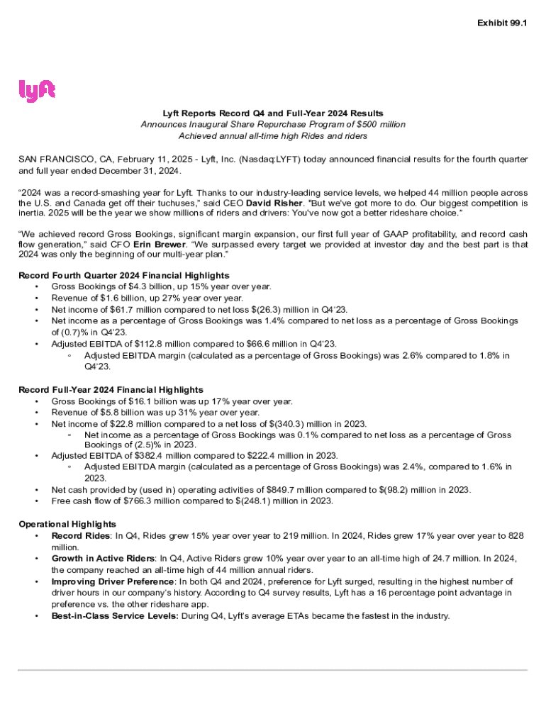 Fillable Online Lyft Reports Record Q4 and Full-year 2024 Results Fax ...