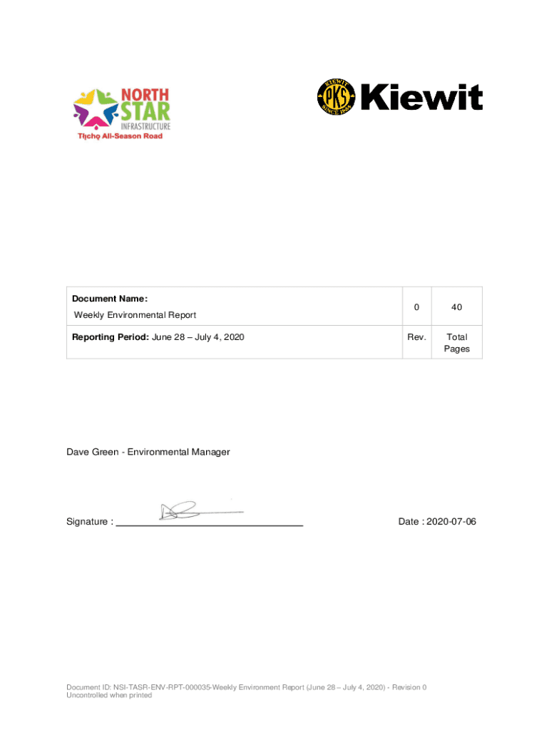 Fillable Online Weekly Environmental Report (june 28 – July 4, 2020 ...