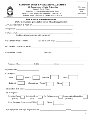 Fillable Online Employment Application Form - Rajasthan Drugs ...