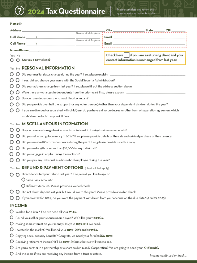 Fillable Online 2024 Tax Questionnaire Fax Email Print - pdfFiller