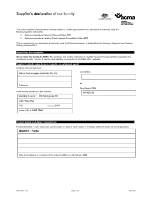 Fillable Online Supplier's Declaration of Conformity - Acma Form C02 ...