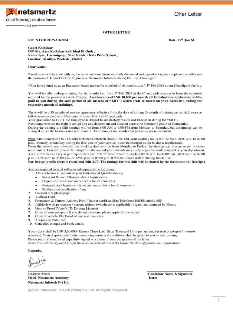 Fillable Online Offer Letter for Junior Devops Engineer Fax Email Print - pdfFiller