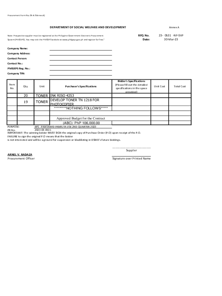 Fillable Online Department of Social Welfare and Development ...