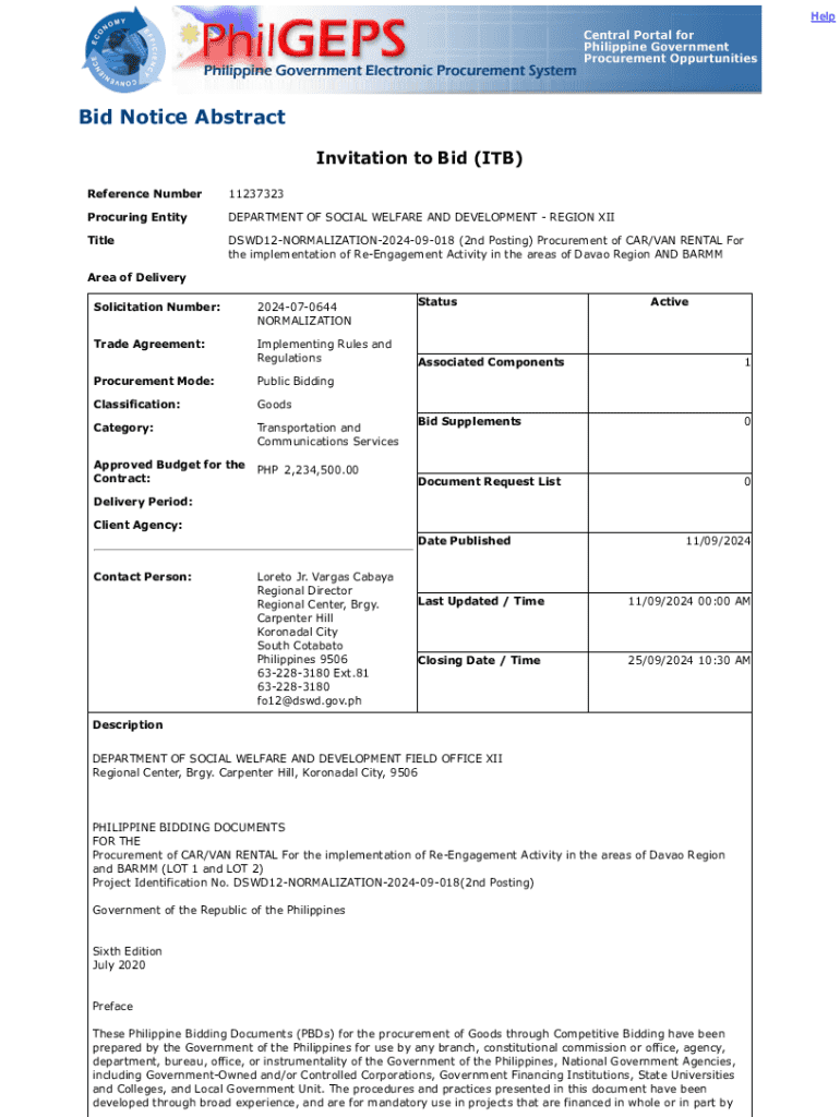 Fillable Online Invitation to Bid (itb) for Procurement of Car/van Rental Fax Email Print ...