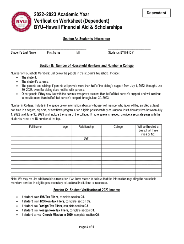 Fillable Online 2022–2023 Academic Year Verification Worksheet Fax Email Print - pdfFiller