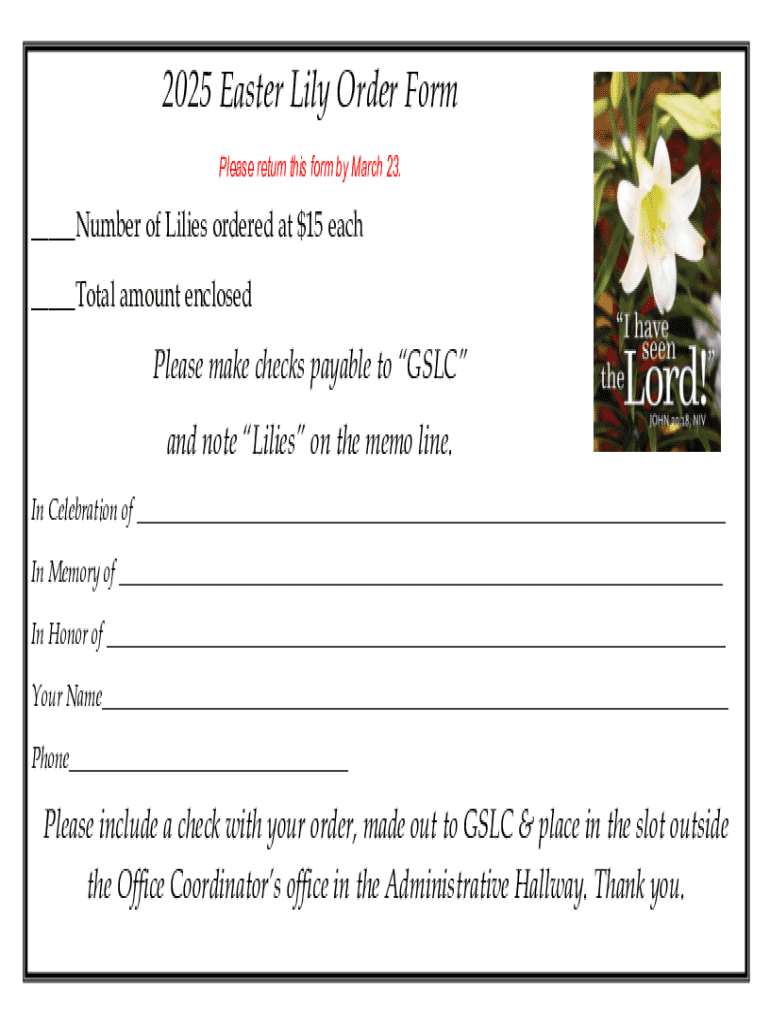 Fillable Online 2025 Easter Lily Order Fax Email Print - pdfFiller