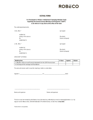 Fillable Online Voting Form for Participants in Robeco Institutioneel Emerging Markets Fonds Fax ...