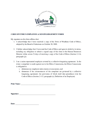 Fillable Online Code of Ethics Employee Acknowledgement Form Fax Email ...